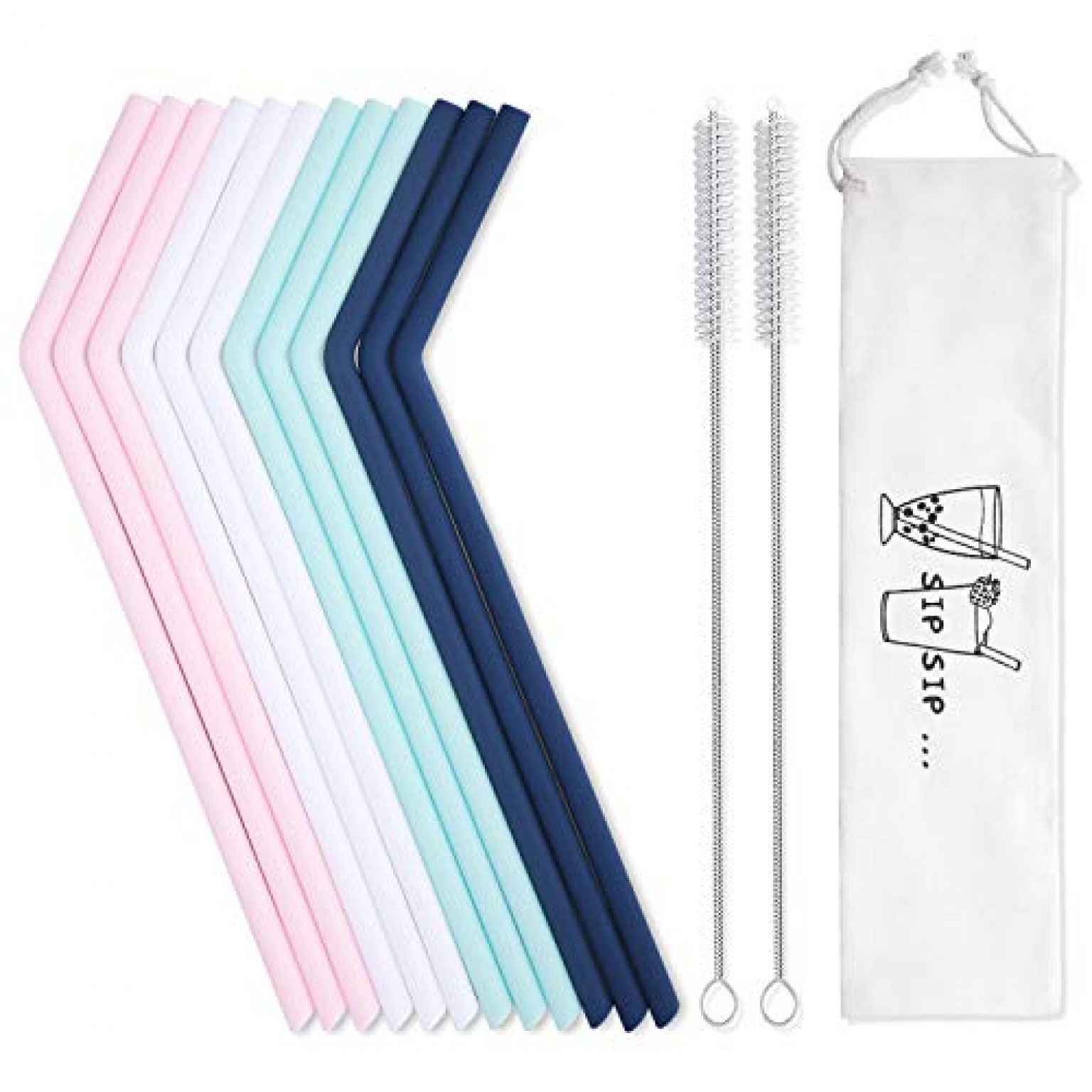 Reusable Straws - 12 Pack Flexible Silicone Straws with Case - Yinz Buy